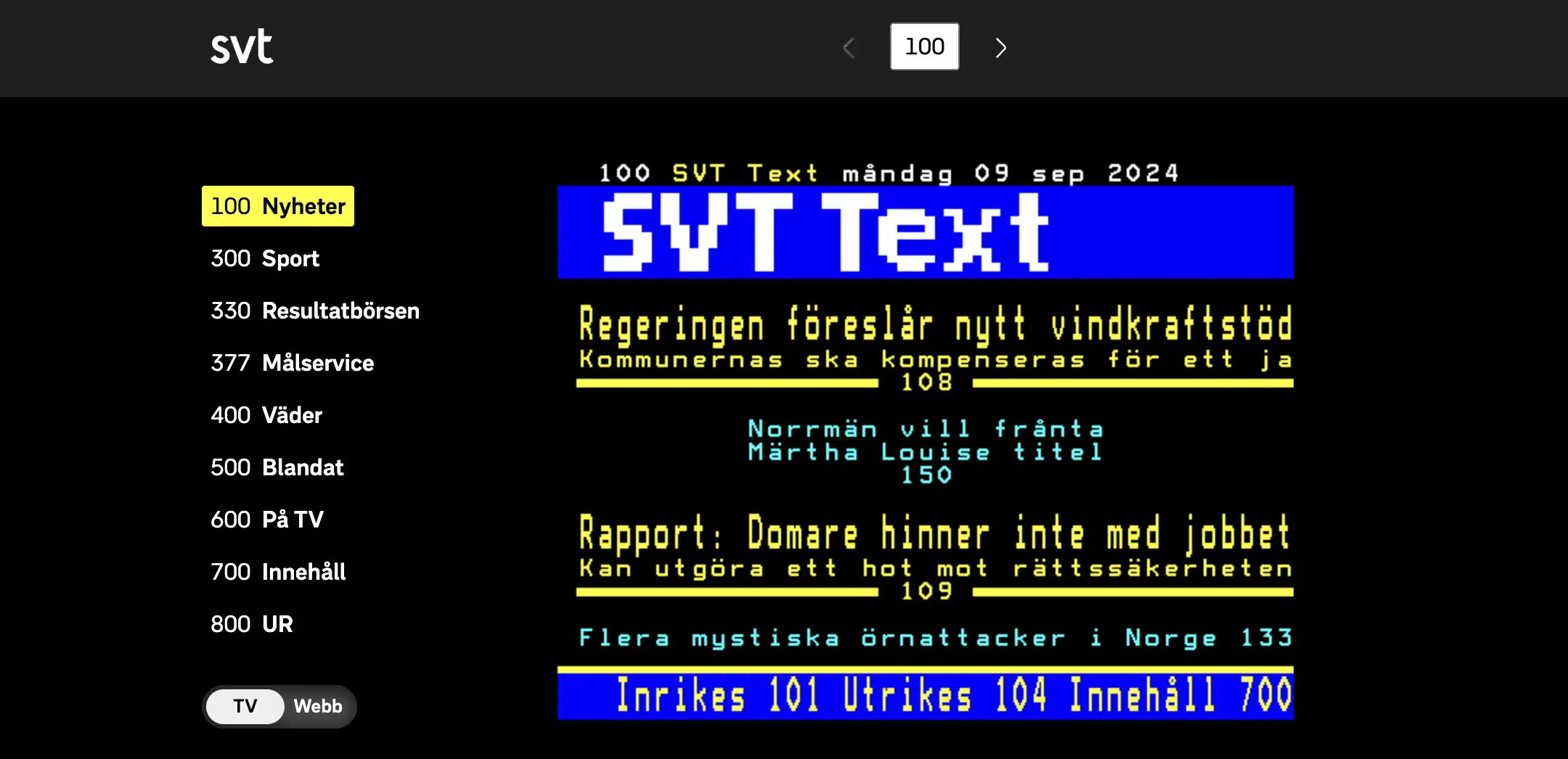 Text TV 100 - Guiden om Text TV 100 → Streamat.se