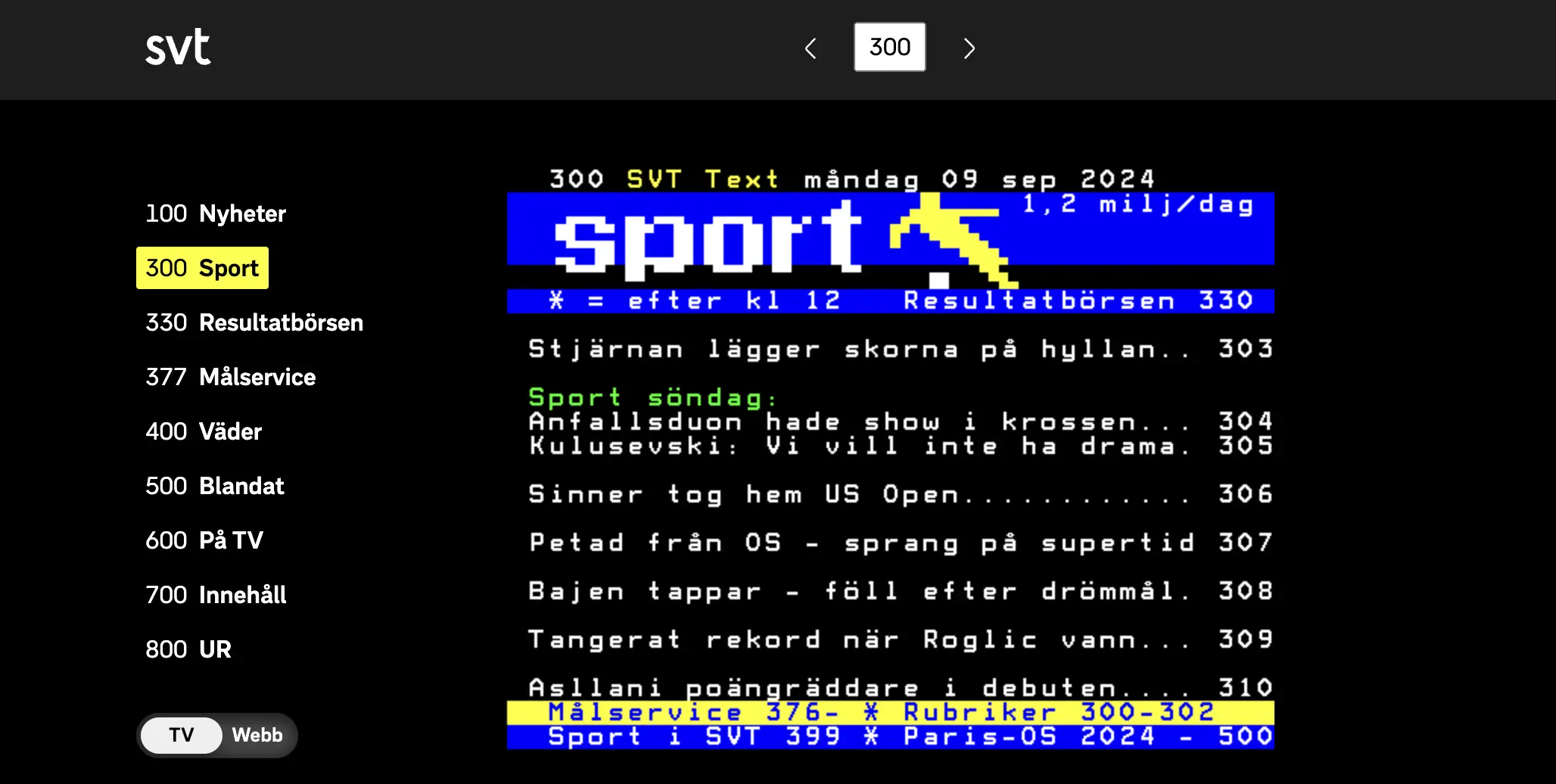 Text TV 300 - Guiden om Text TV 300 → Streamat.se