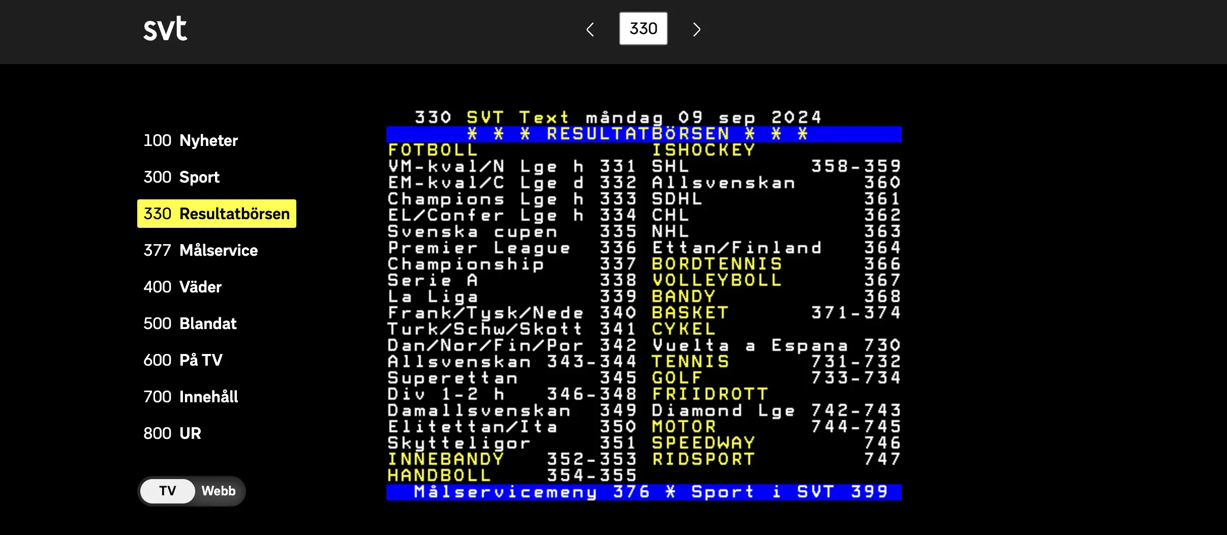 Text TV 330 - Guiden om Text TV 330 → Streamat.se