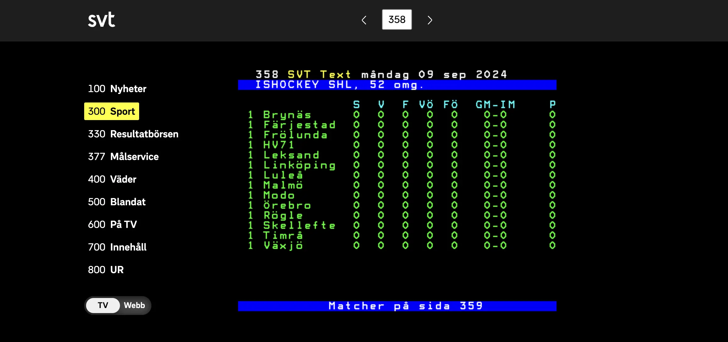 Text TV 358 - Guiden om Text TV 358 → Streamat.se