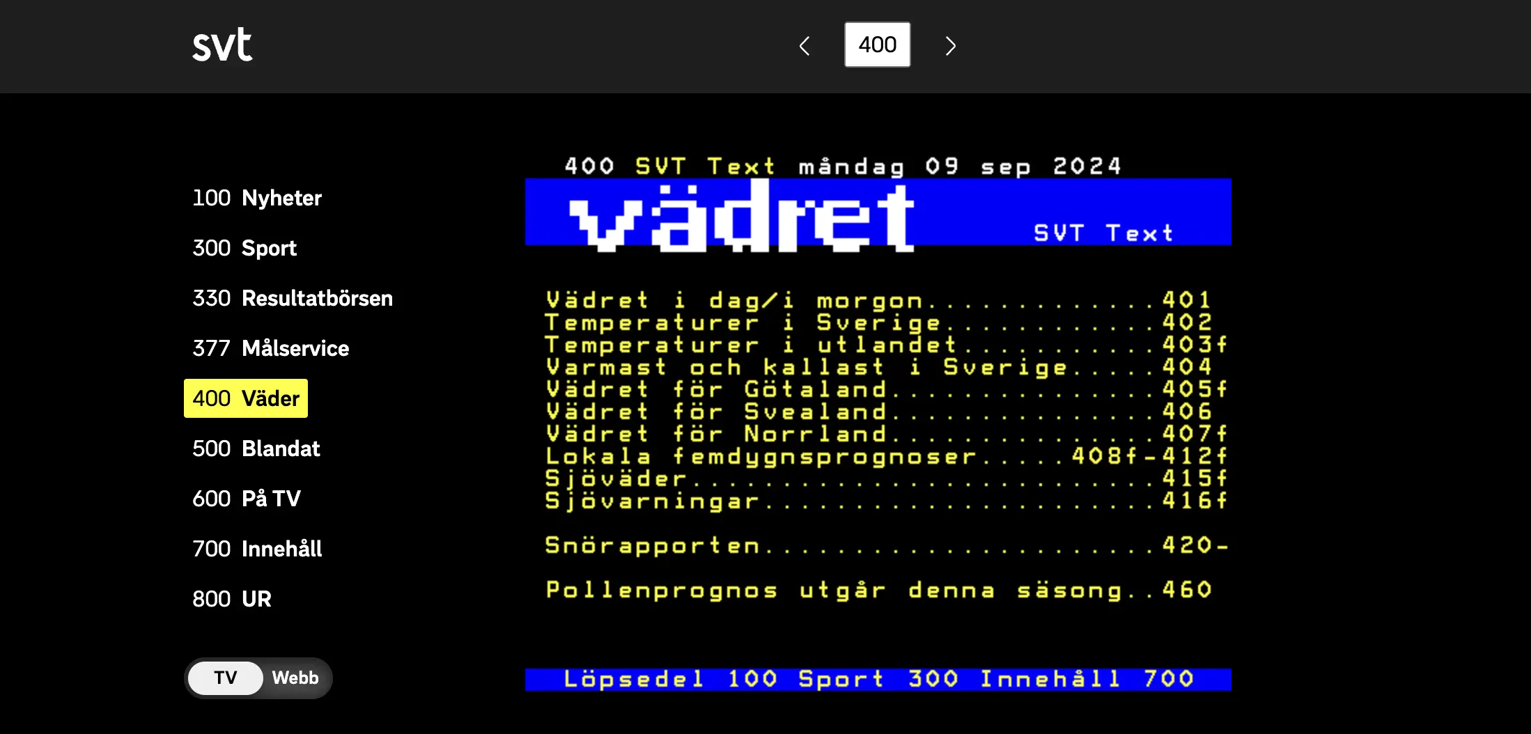 Text TV 400 - Guiden om Text TV 400 → Streamat.se